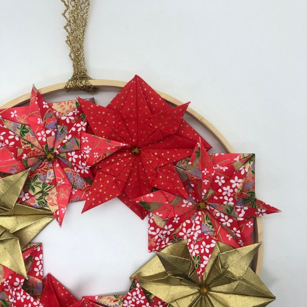 Couronne Kamakura avec fleurs en origami - Bleu & Orange | HANAWA ORIGAMI